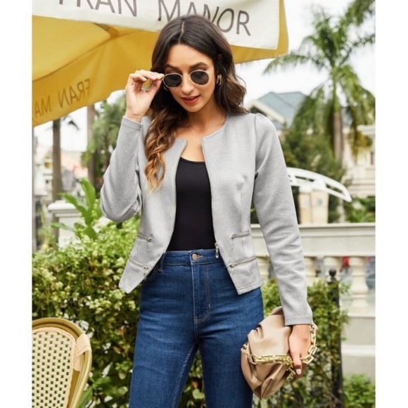 Jackets & Coats | New Blazer Cropped Open Front Zipper Dress Jacket ...